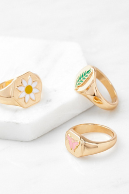 Gold-Tone & Enamel Flower Ring 3-Pack | Urban Outfitters UK