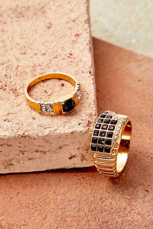 Unisex Gold-Plated Signet Ring 2-Pack | Urban Outfitters UK