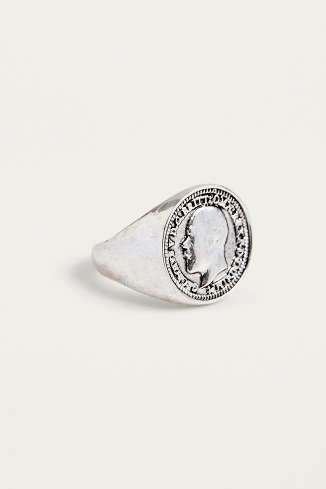 Silver Coin Signet Ring | Urban Outfitters UK