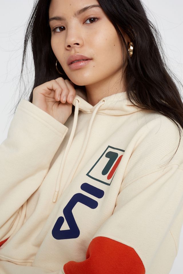 FILA Cream Logo Crop Hoodie | Urban Outfitters UK
