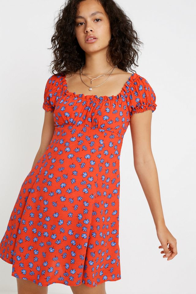 Dot & X Red Floral Ruffle Mini Dress | Urban Outfitters UK