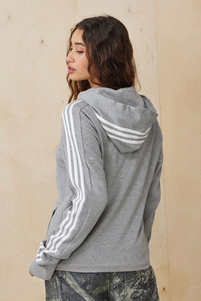 adidas Grey 3-Stripes Zip-Through Hoodie | Urban Outfitters UK