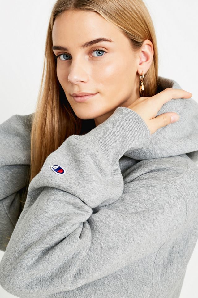 Champion Script Logo Grey Hoodie | Urban Outfitters UK