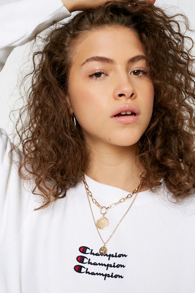 Champion UO Exclusive Triple Script Logo White Crew Neck Sweatshirt ...