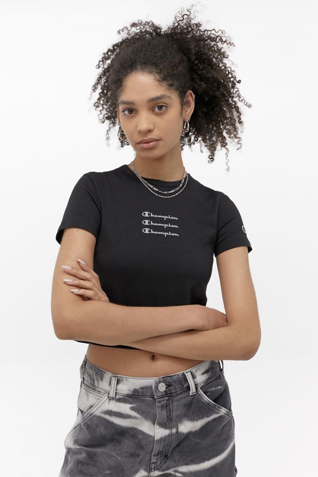 Champion UO Exclusive Reflective Triple Script Logo Black Baby T-Shirt ...