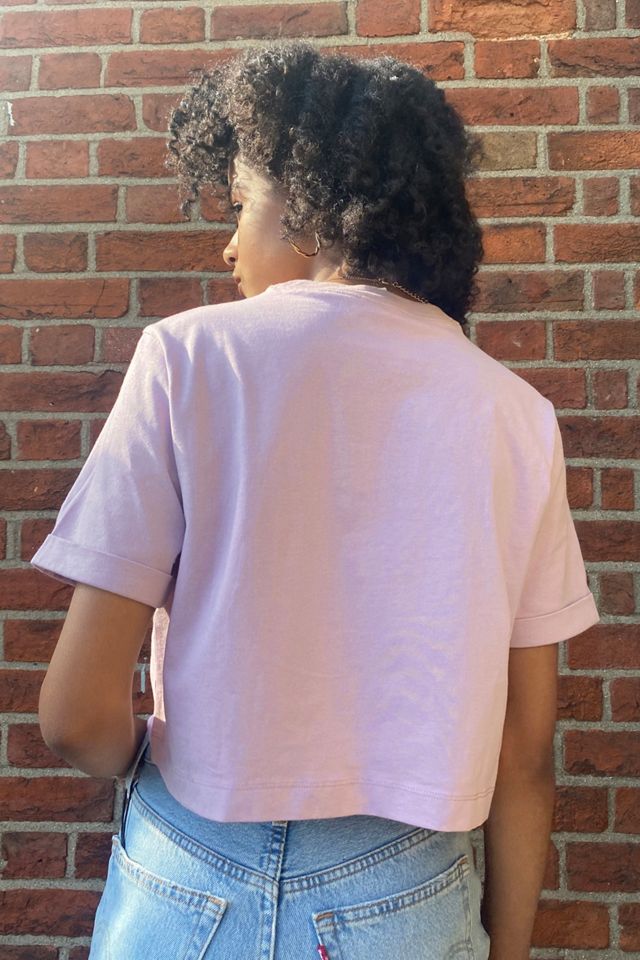 Champion Triple Script Logo Pink Cropped T-Shirt | Urban Outfitters UK