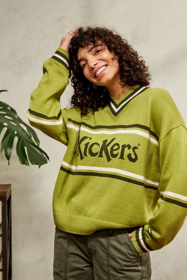 Kickers UO Exclusive Green Panelled V-Neck Knitted Jumper | Urban ...