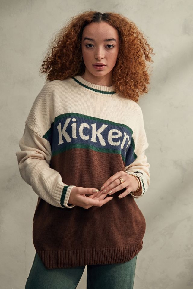 Kickers Panelled Ecru & Brown Knit Jumper | Urban Outfitters UK