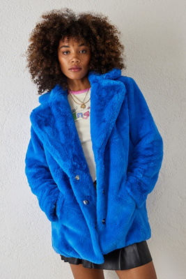 Girlfriend Material Hendrix Blue Faux Fur Coat | Urban Outfitters UK