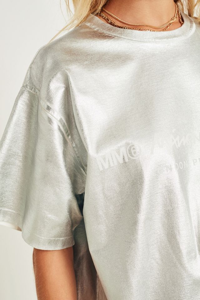 MM6 Silver Coated T-Shirt | Urban Outfitters UK
