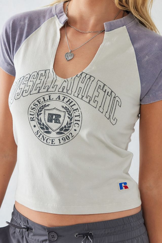 Russell Athletic Raglan Notched Short Sleeve T-Shirt | Urban Outfitters UK