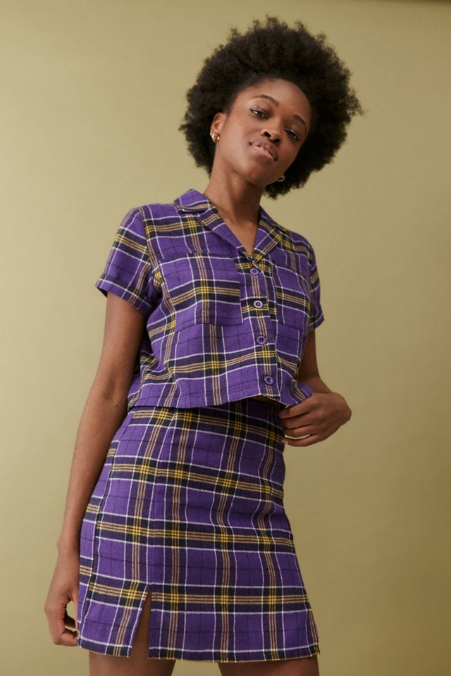 Daisy Street Purple & Yellow Check Notch Skirt | Urban Outfitters UK