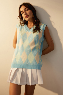 Daisy Street Chaleco azul de punto Argyle | Urban Outfitters ES