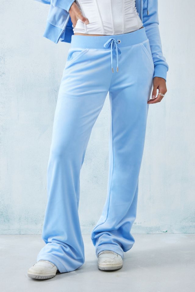 Juicy Couture Blue Low-Rise Velour Flare Track Pants | Urban Outfitters UK