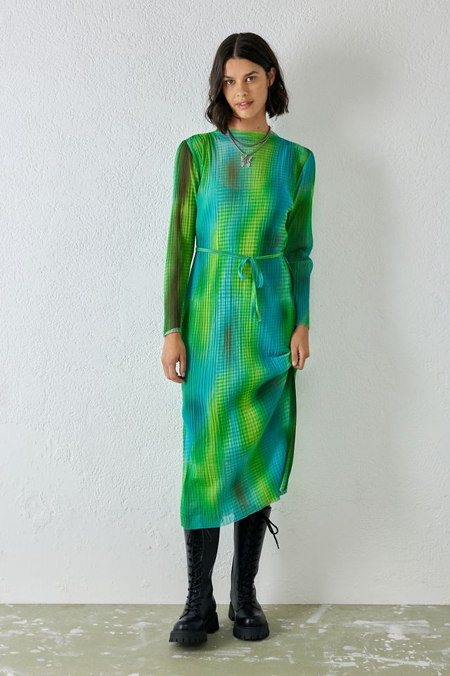 Another Girl Pleated Space Blur Midi Dress | Urban Outfitters UK
