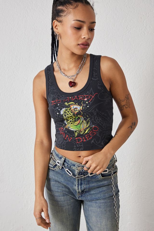 Ed Hardy Black San Diego Koi Fish Vest | Urban Outfitters UK