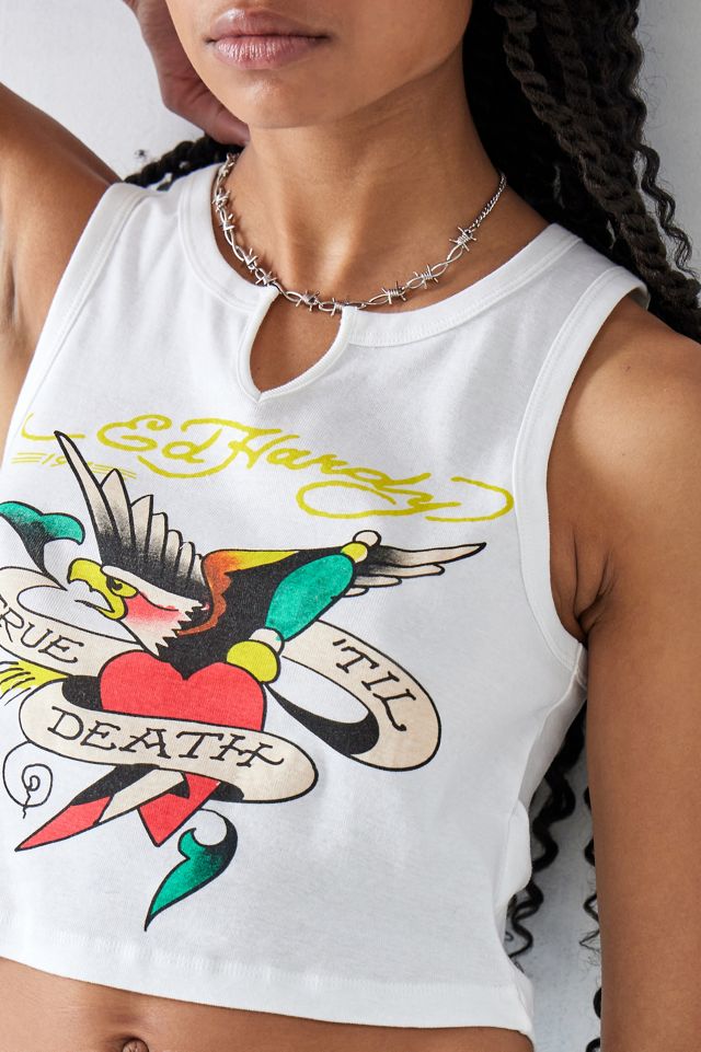 Ed Hardy White True Notched Tank Top | Urban Outfitters UK