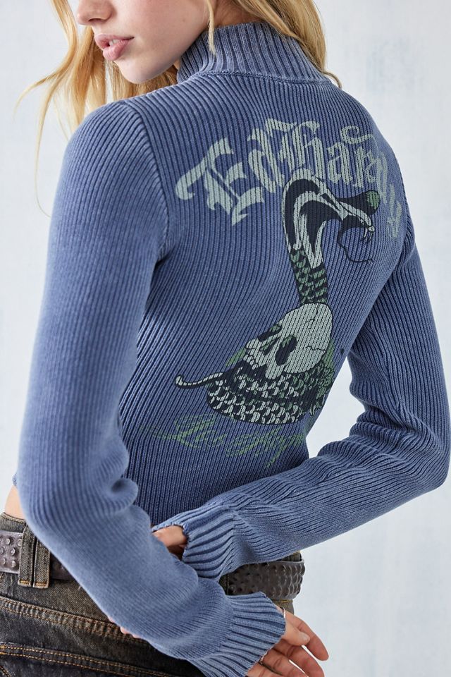 Ed Hardy UO Exclusive Blue Knitted Track Jacket | Urban Outfitters UK