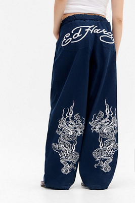 Ed Hardy UO Exclusive Embroidered Wide Leg Trousers | Urban Outfitters UK