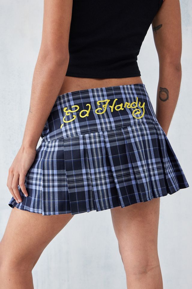 Ed Hardy Black & Blue Check Micro Kilt | Urban Outfitters UK