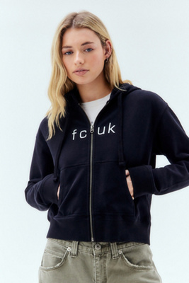 FCUK UO Exclusive Black Zip-Up Hoodie | Urban Outfitters UK