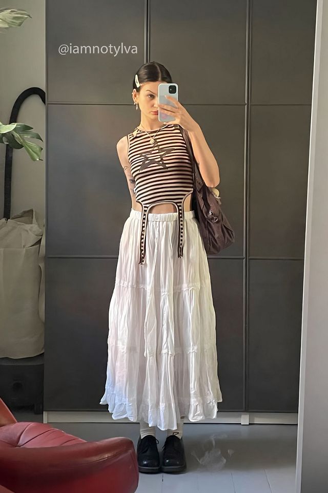 Minga London Beige Star Sketch Strap Vest | Urban Outfitters UK