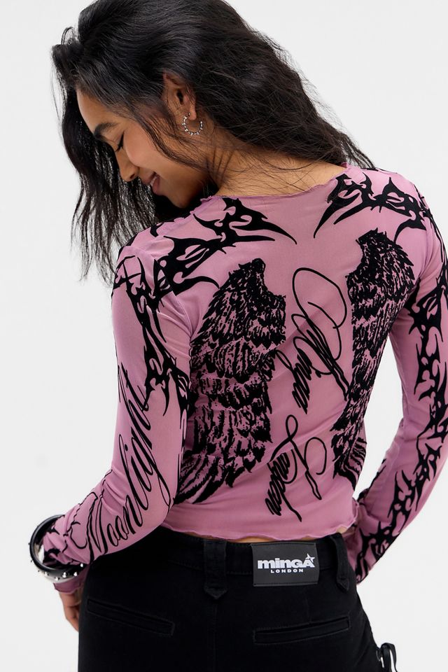 Minga London Staubrosa und Schwarzes Mesh-Top | Urban Outfitters DE