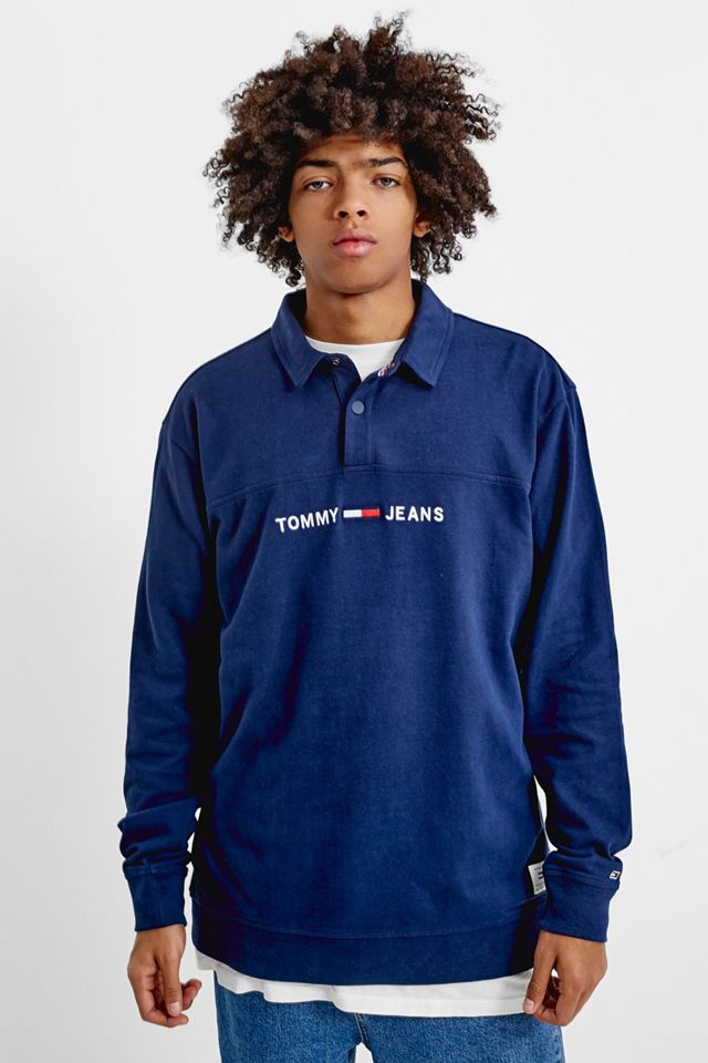 Tommy Jeans Essential Navy Rugby Shirt | Urban Outfitters UK