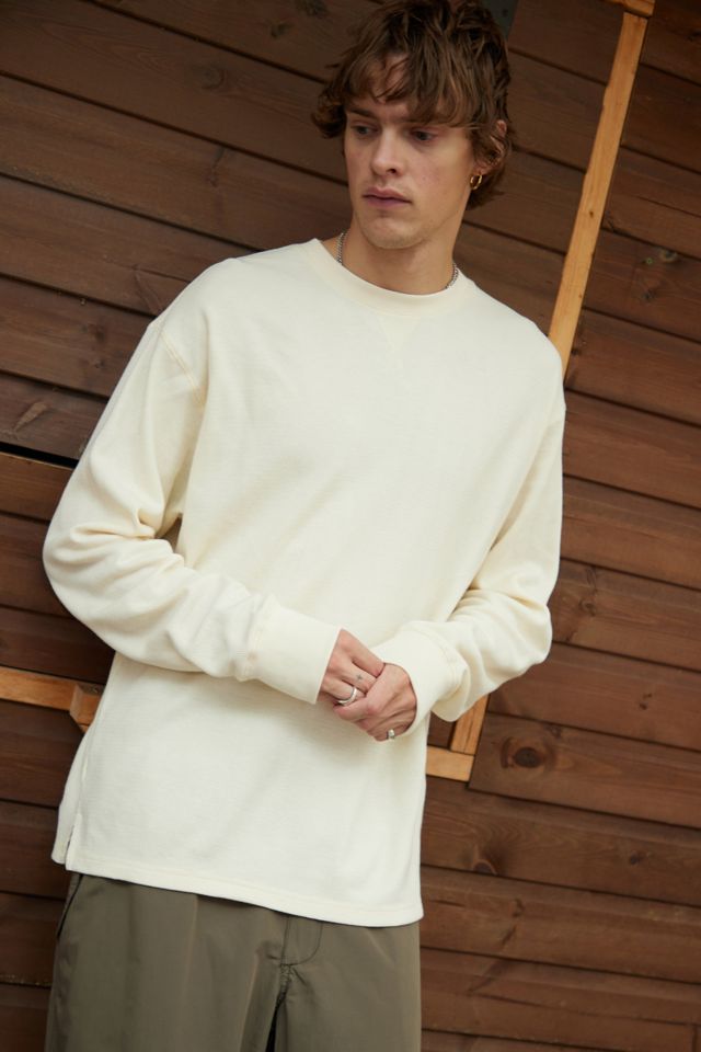 BDG Ecru Long-Sleeved Waffle T-Shirt | Urban Outfitters UK