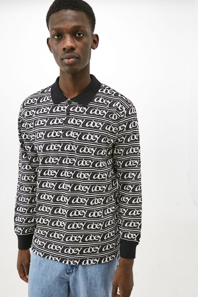 OBEY Black Wegner Polo Shirt | Urban Outfitters UK