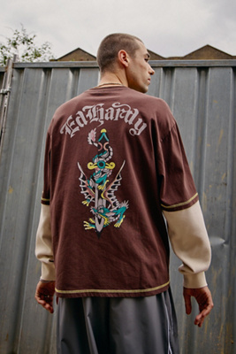 Ed Hardy UO Exclusive Brown Double Layer T-Shirt | Urban Outfitters UK