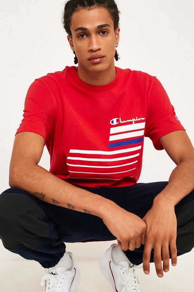 Champion Corp Logo Red T-Shirt | Urban Outfitters UK