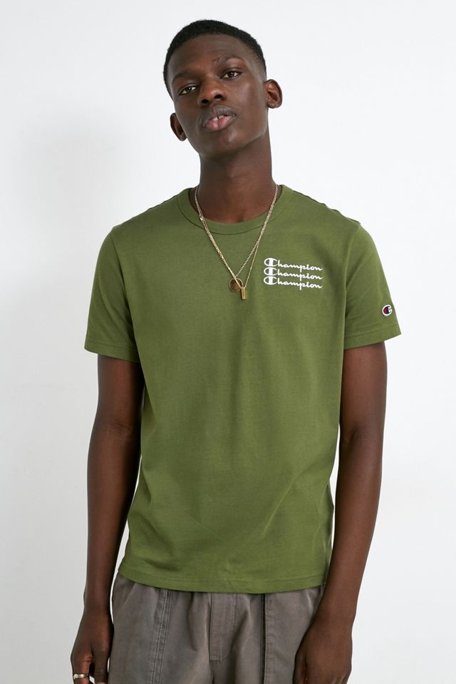 Champion UO Exclusive Triple Script Washed Khaki T-Shirt | Urban ...