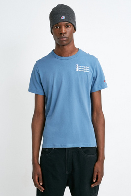 Champion UO Exclusive Triple Script Raw Blue T-Shirt | Urban Outfitters UK