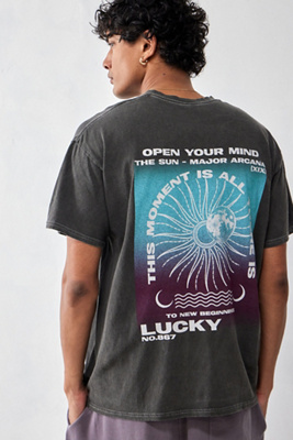 UO Overdyed Black Open Your Mind T-Shirt | Urban Outfitters UK