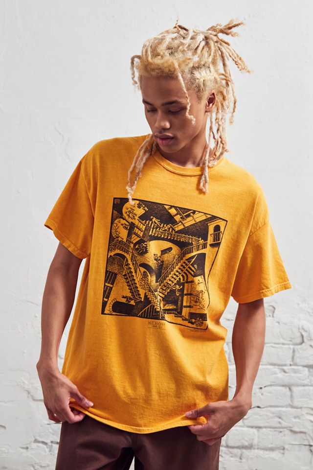 UO Yellow Escher T-Shirt | Urban Outfitters UK