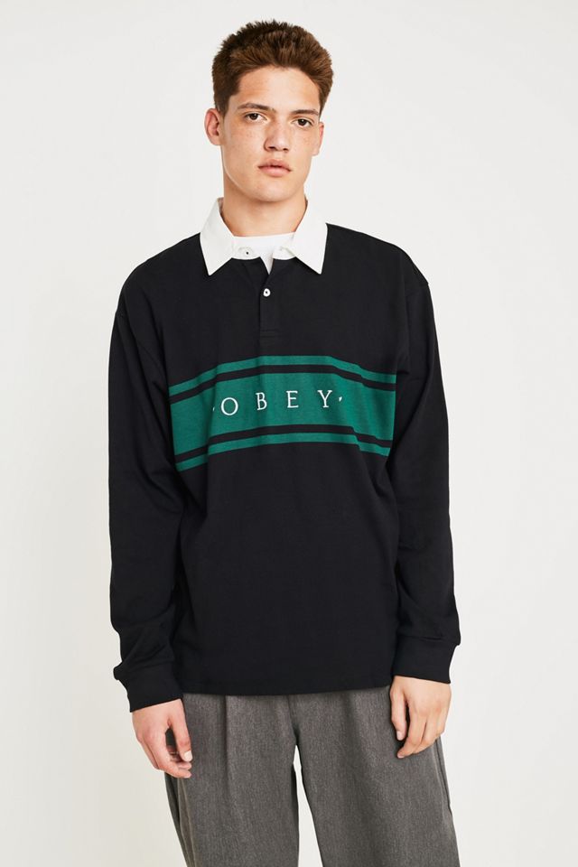 OBEY Hero Classic Black Long-Sleeve Polo Shirt | Urban Outfitters UK