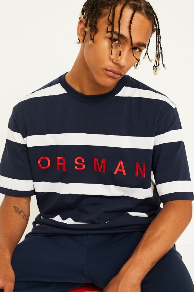 Orsman Yarn Dyed Striped Navy T-Shirt | Urban Outfitters UK
