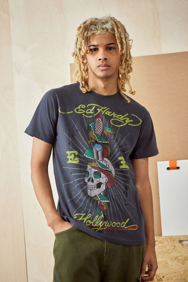 Ed Hardy Washed Black Hollywood T-Shirt | Urban Outfitters UK