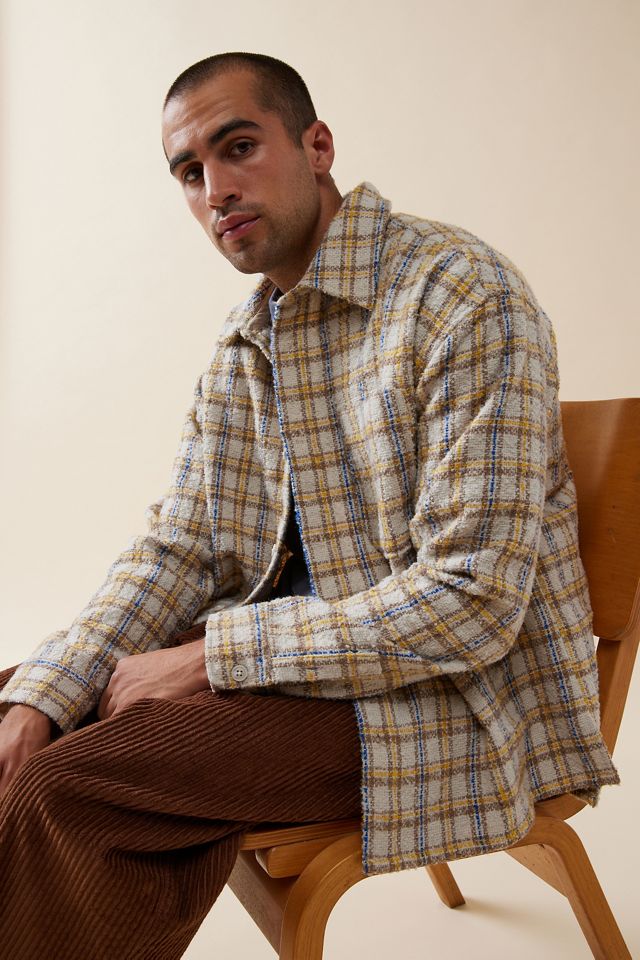 UO Beige Check Boucle Overshirt | Urban Outfitters UK