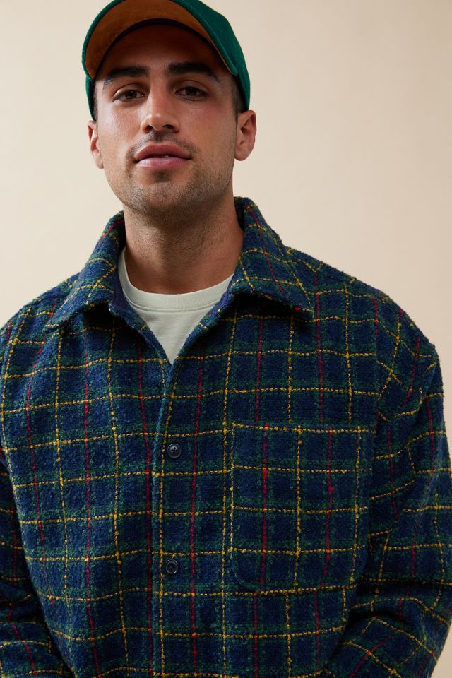 UO Blue Check Con Boucle Overshirt | Urban Outfitters UK