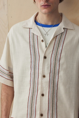 UO Ecru Fez Border Shirt | Urban Outfitters UK