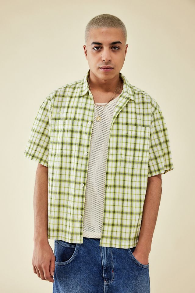 BDG Plissé Green Check Shirt | Urban Outfitters UK