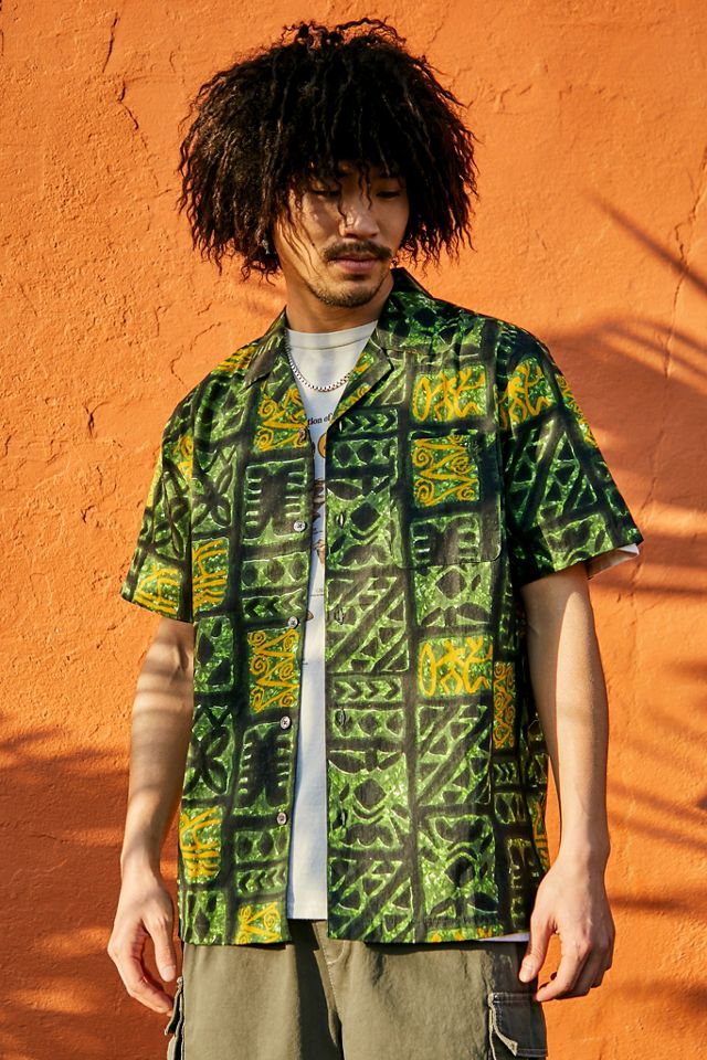 UO Nomad Green Batik Short Sleeve Shirt | Urban Outfitters UK