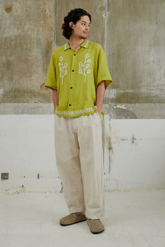 Temp Collective Green Linen Embroidered Shirt | Urban Outfitters UK
