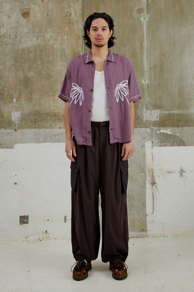 Temp Collective Purple Embroidery Short Sleeve Shirt | Urban Outfitters UK
