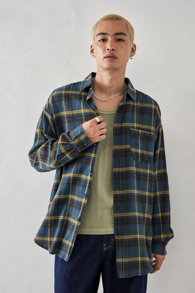 BDG Washed Teal & Yellow Check Shirt | Urban Outfitters UK