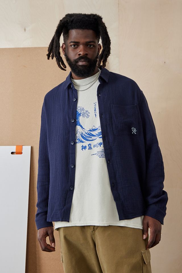 Tethera Navy Textured Shirt | Urban Outfitters UK