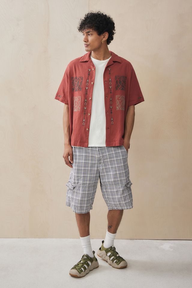 UO Red Embroidered Tile Shirt | Urban Outfitters UK