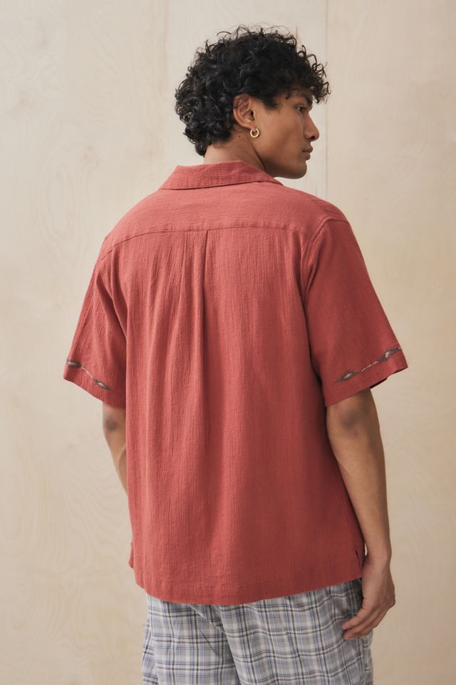 UO Red Embroidered Tile Shirt | Urban Outfitters UK